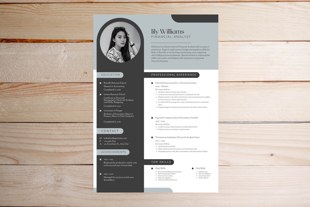 Gray Simple Profile Resume| Instant Download | Modern Resume Template ...