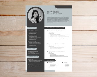 Gray Simple Profile Resume| Instant Download | Modern Resume Template ...