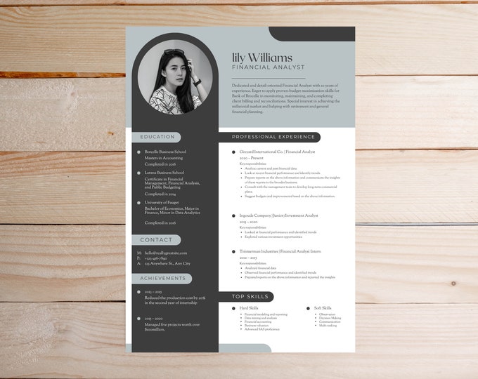Gray Simple Profile Resume| Instant Download | Modern Resume Template ...