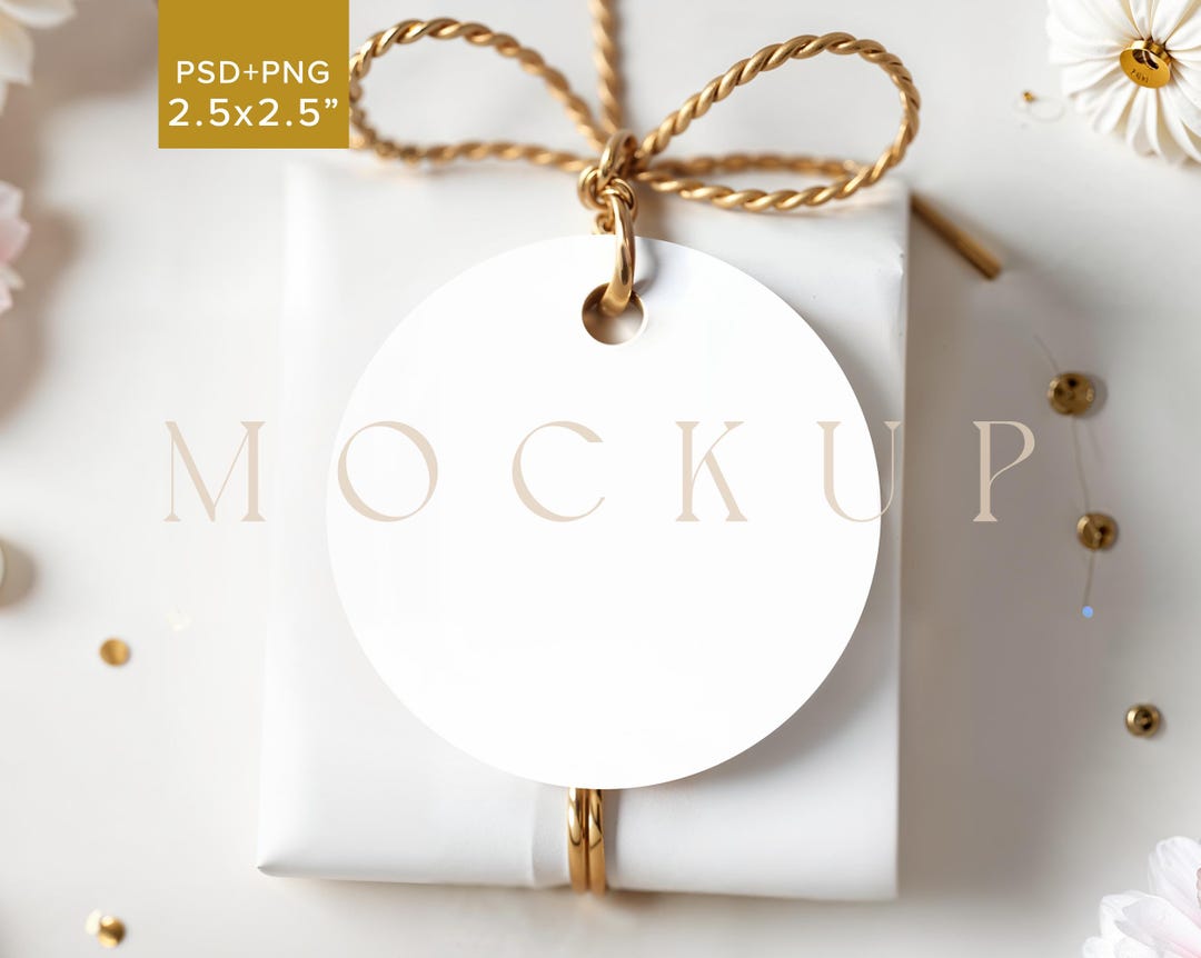 Circle Bridal Shower Gift Tag Mockup Gold Confetti Round Favor Tag 2 ...
