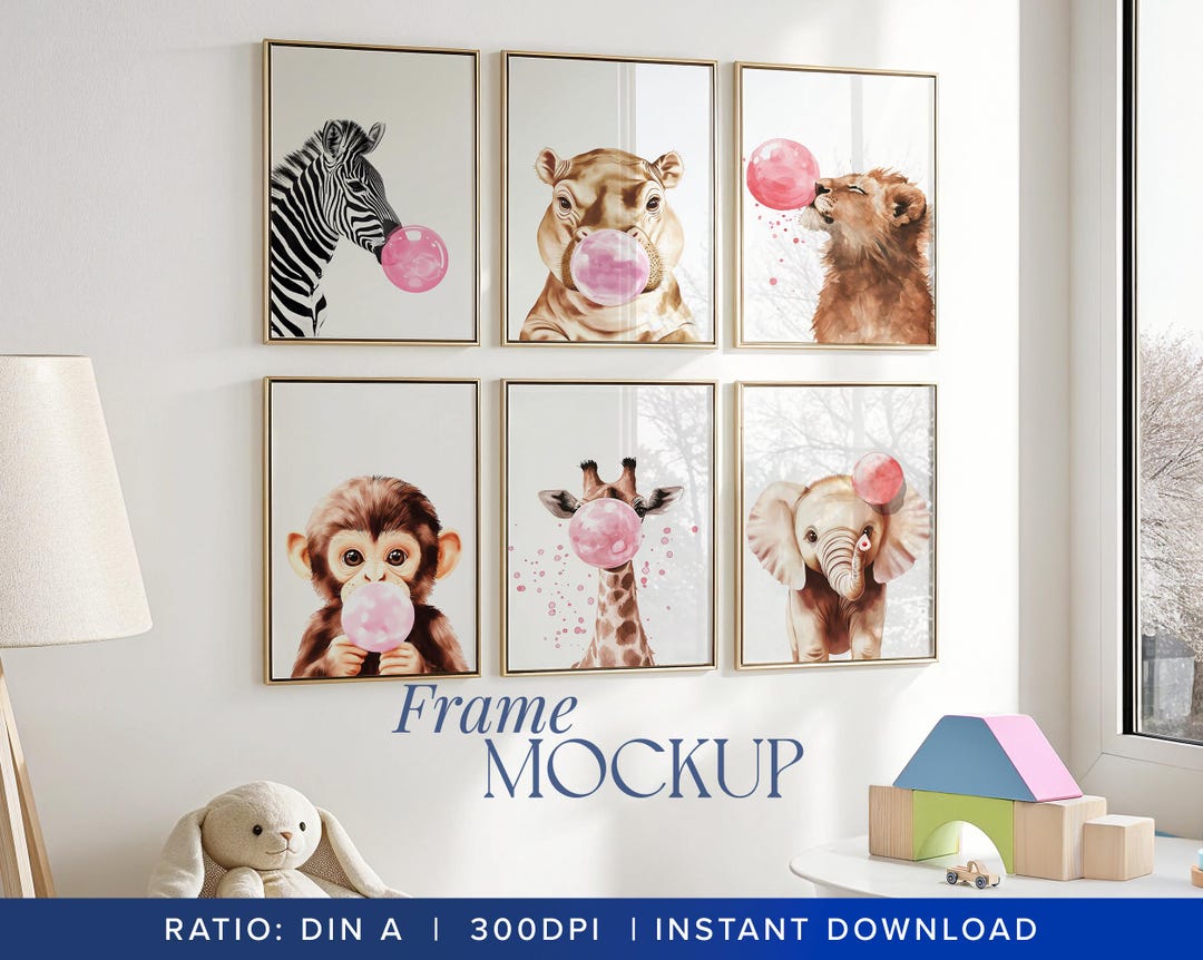 6 Set Kid Room Mockup Wall Art Portrait Thin Gold Poster Frame Smart ...