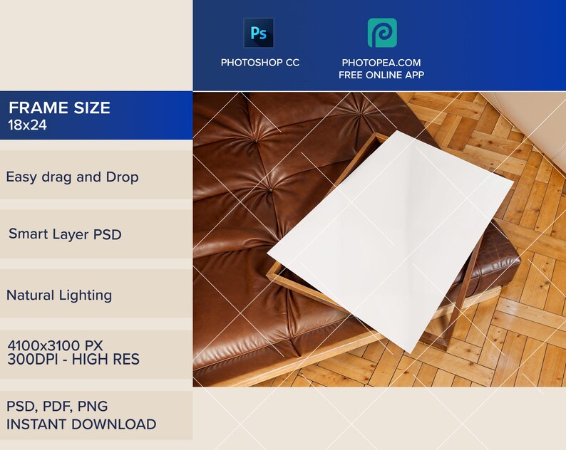 Poster Flat Lay Mockup Modern Frameless Close up Paper Mock up for Art ...