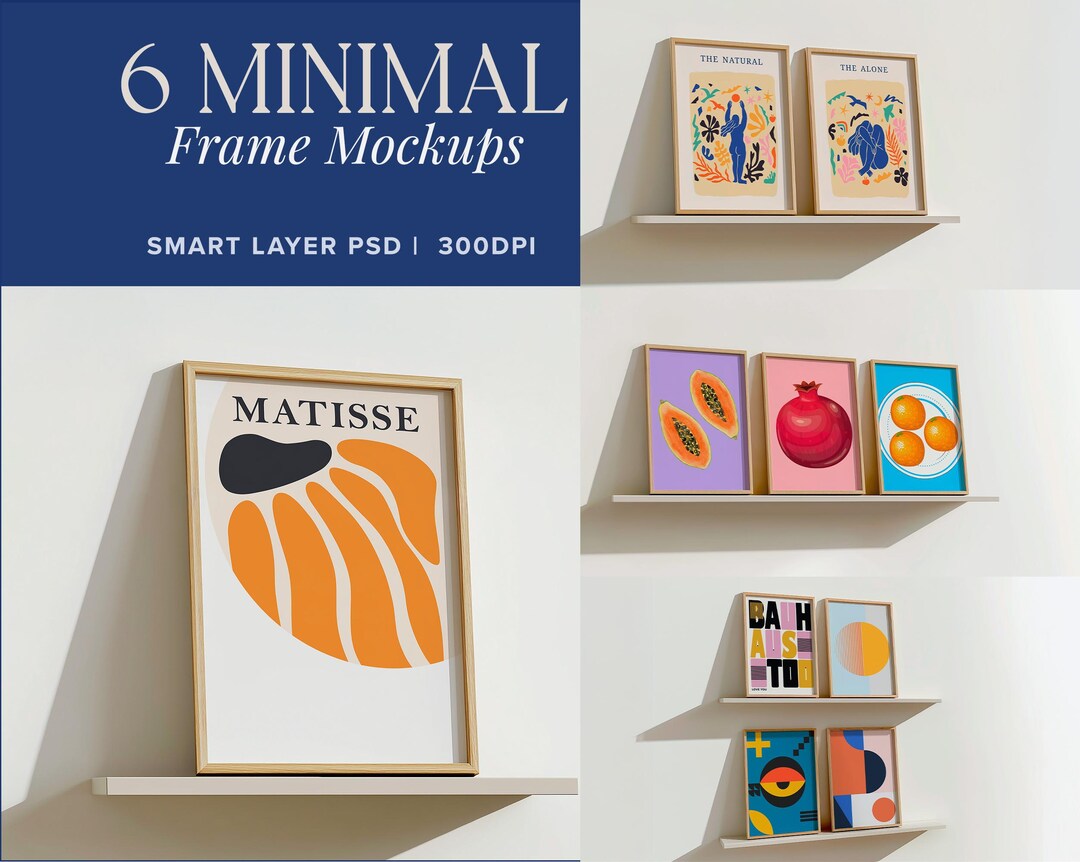 Minimal Mockup Frames Bundle, Modern Wood Six Mockups Set, Clean Wooden ...