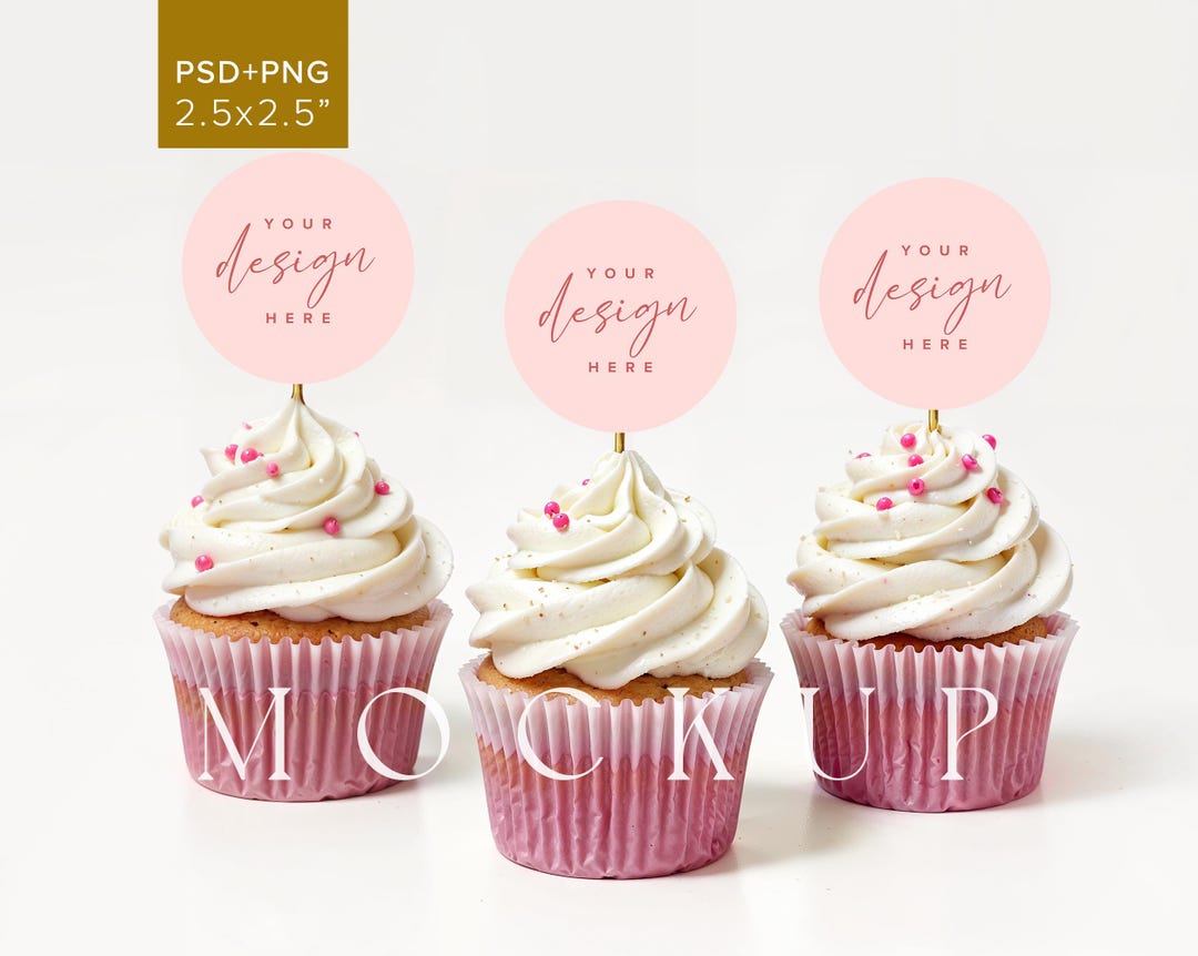 Pink Cupcake Topper Mockup Baby Shower Valentine Day 2.5" Supplies ...