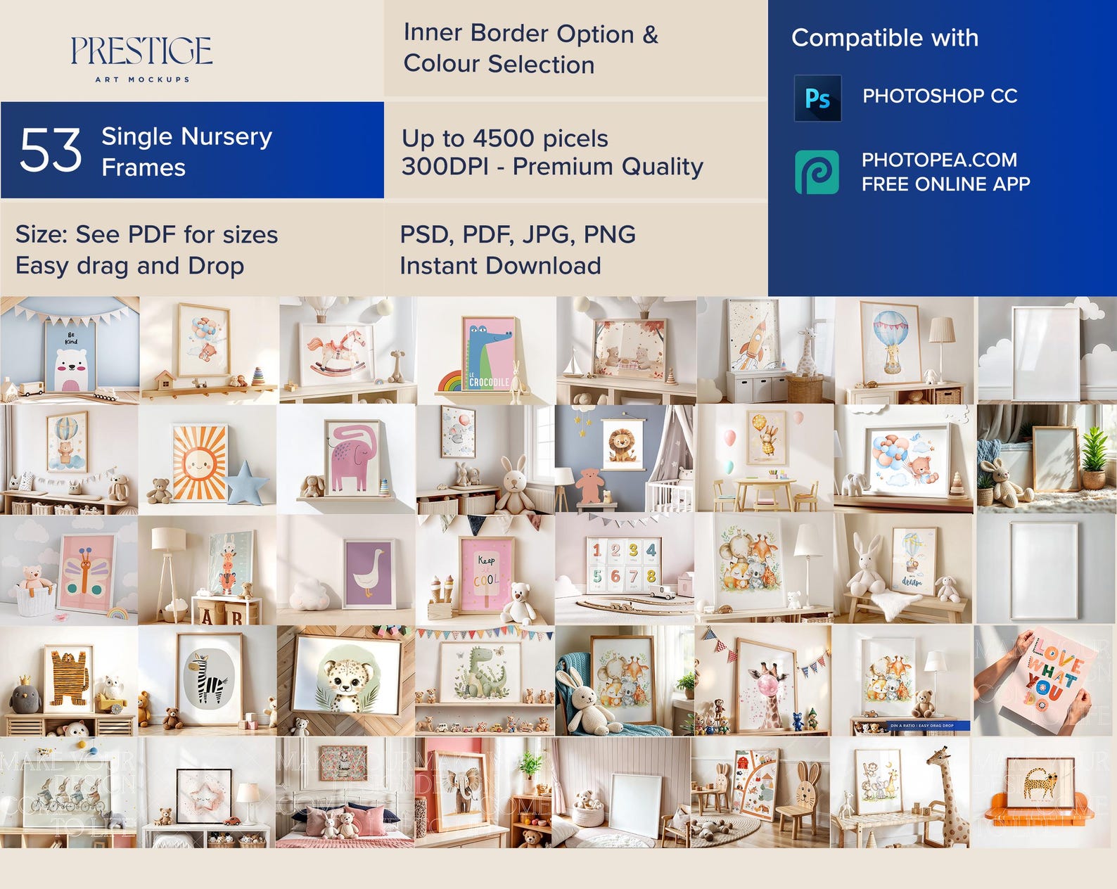 Nursery Frame Mockups Bundle 30 Frames Set PSD Bundle Mockup DIN A Size ...