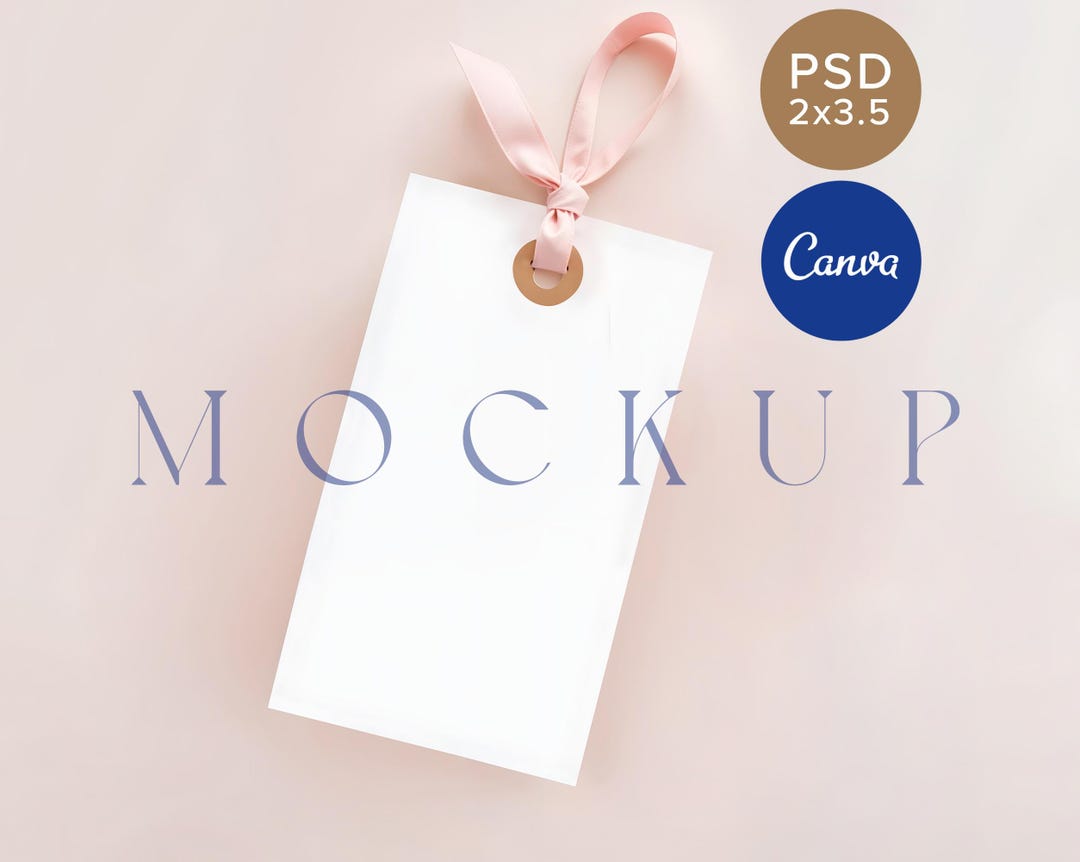 Bright Favor Gift Tag Mockup Baby Shower Canva Minimal Rose Rectangle Tag 2x3.5 Birthday Event ...