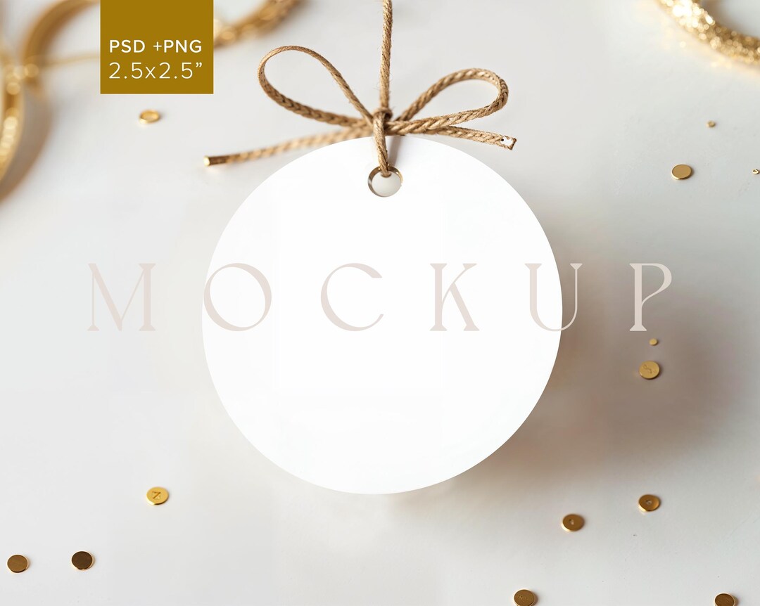 Circle Baby Shower Gift Tag Mockup Gold Confetti Round Favor Tag 2.5x2 ...
