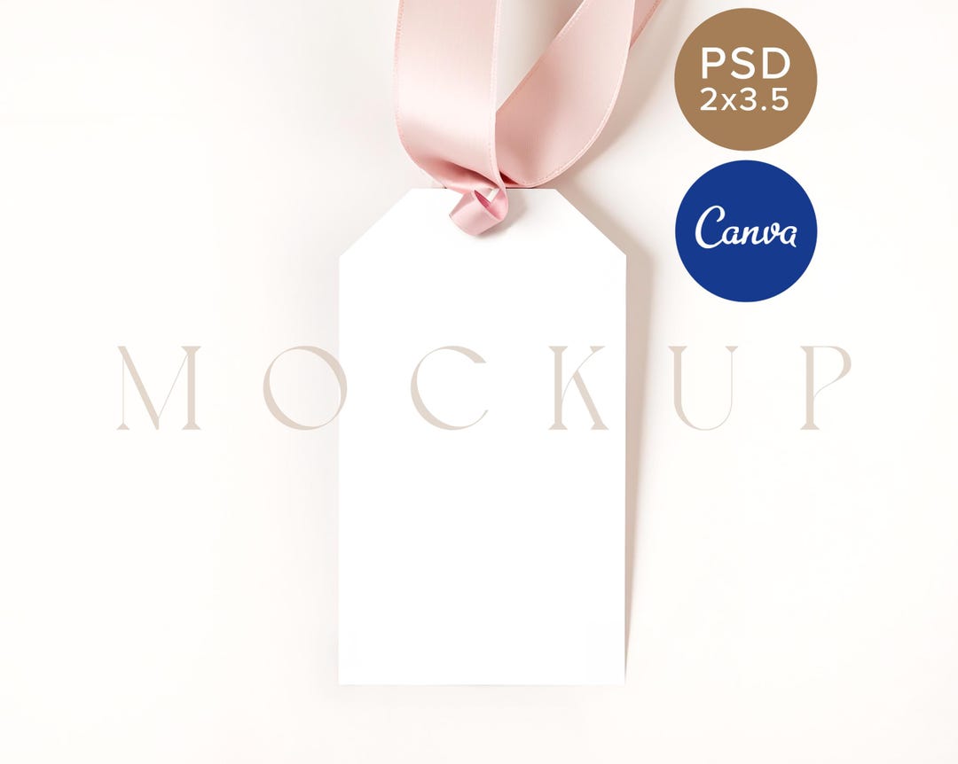 Bright Favor Gift Tag Mockup Baby Shower Canva Minimal Rose Rectangle Tag 2x3.5 Birthday Event ...