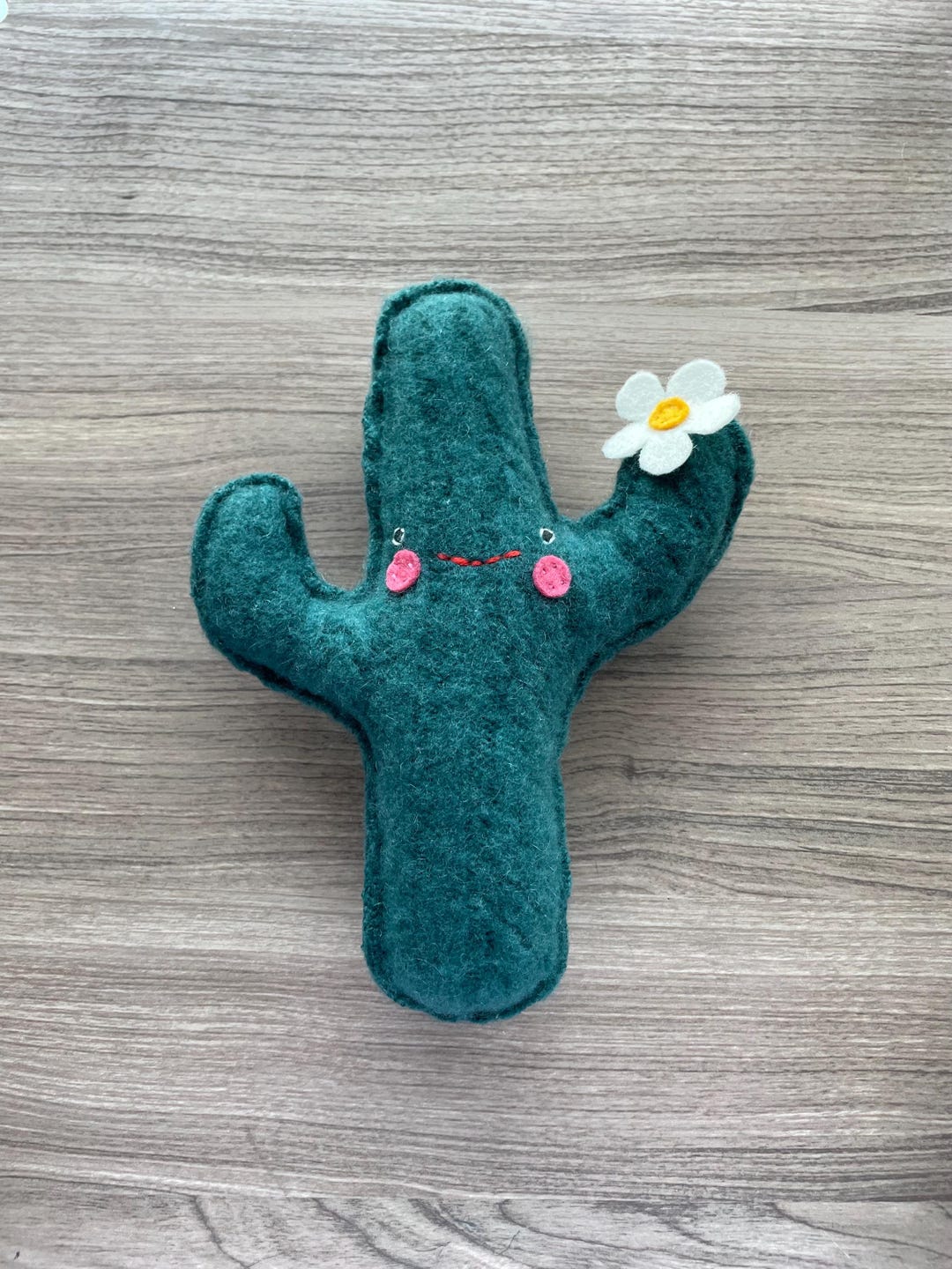Dark Green Flowering Saguaro Cactus - Upcycled Recycled Wool Plush ...
