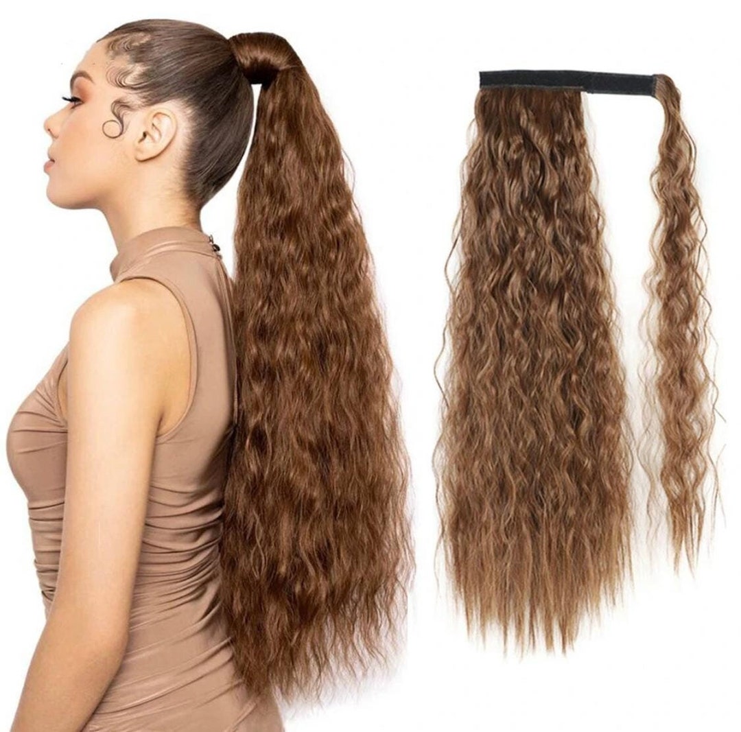 20 24 Vibrant Brown Deep Wave Ponytail Extension 100% Indian Remy Hair ...