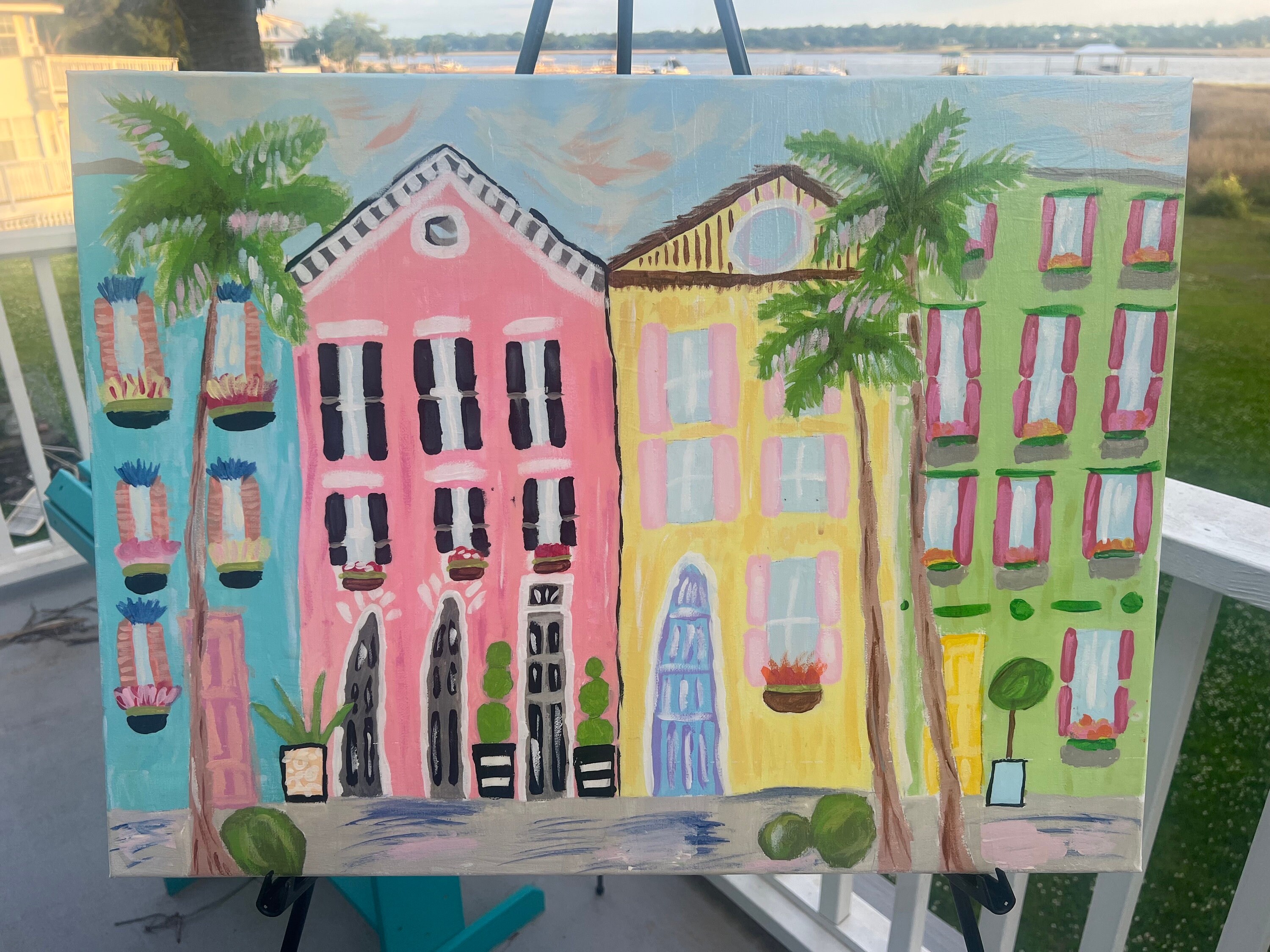 Rainbow Row Downtown Charleston Handpainting - Etsy