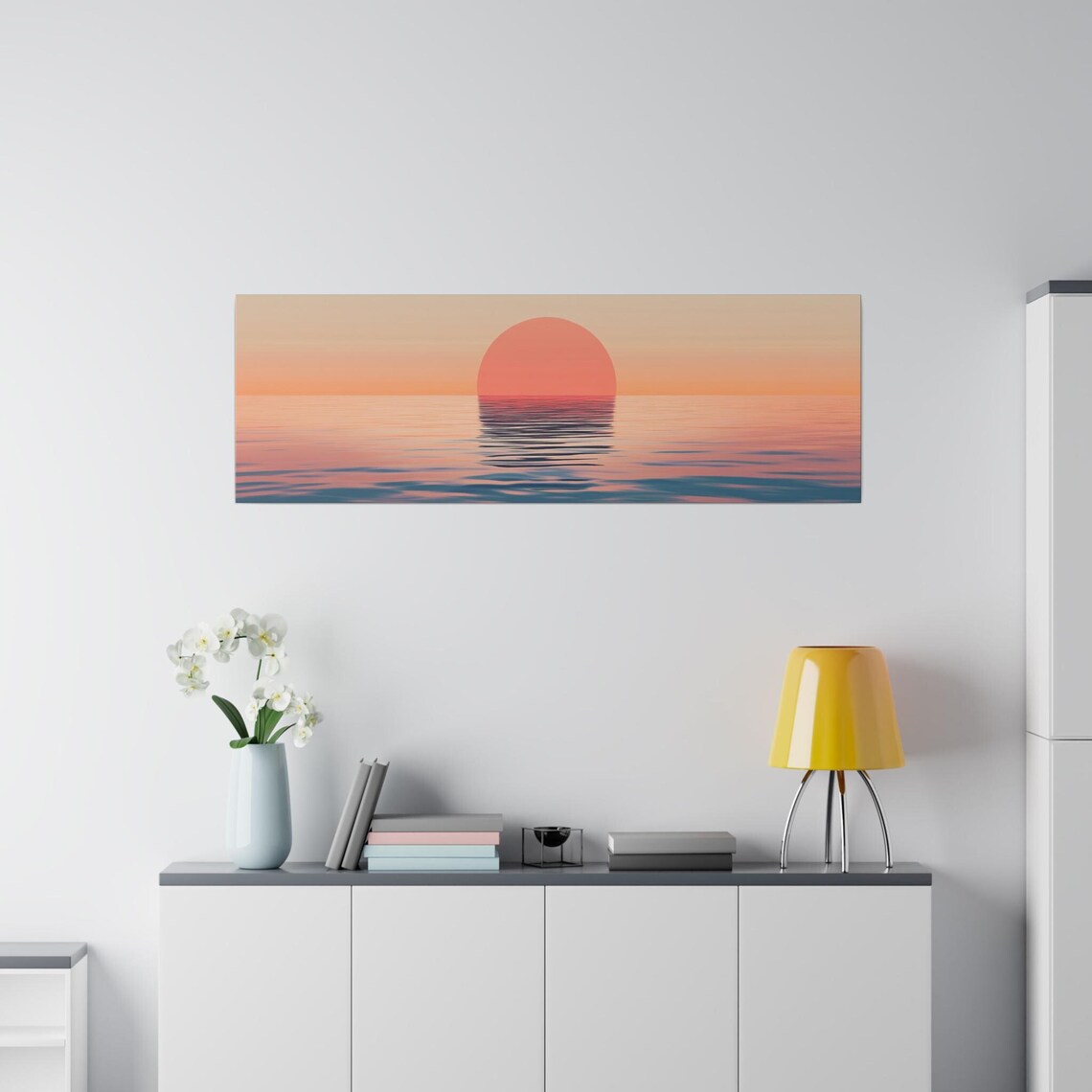 Vaporwave Sunset Seascape Canvas | Minimalist Pastel Ocean Art | Modern ...