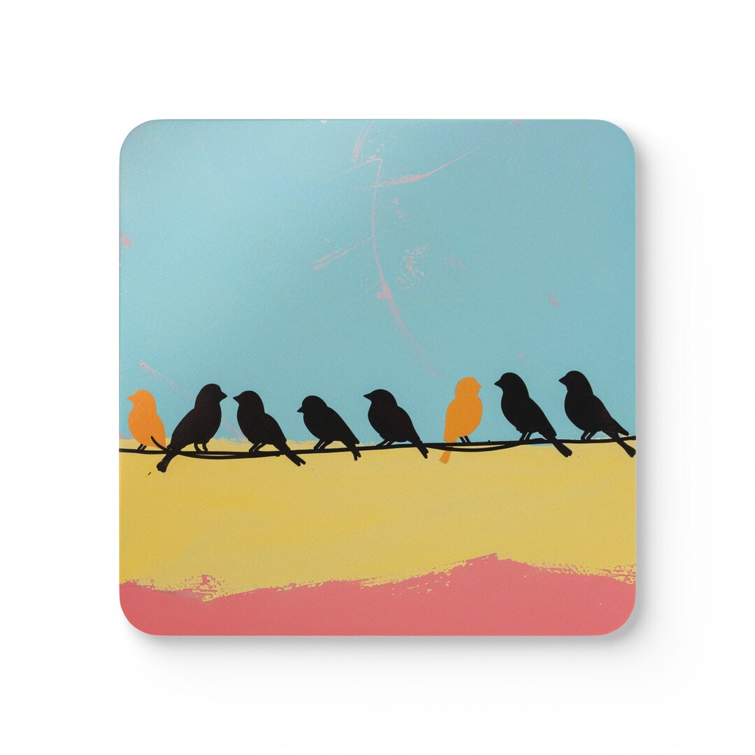 Keith Haring-inspired Bird Corkwood Coaster Set Artistic Home Decor, 4 ...