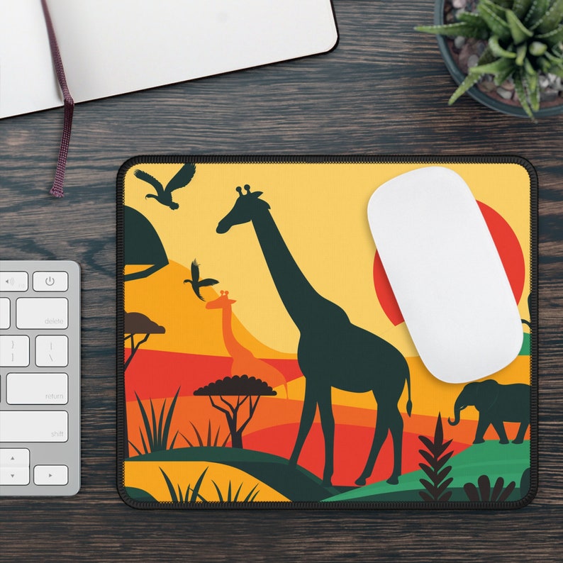 Vibrant Safari Scene Gaming Mouse Pad | 9x7 Inch Neoprene | Stitched ...