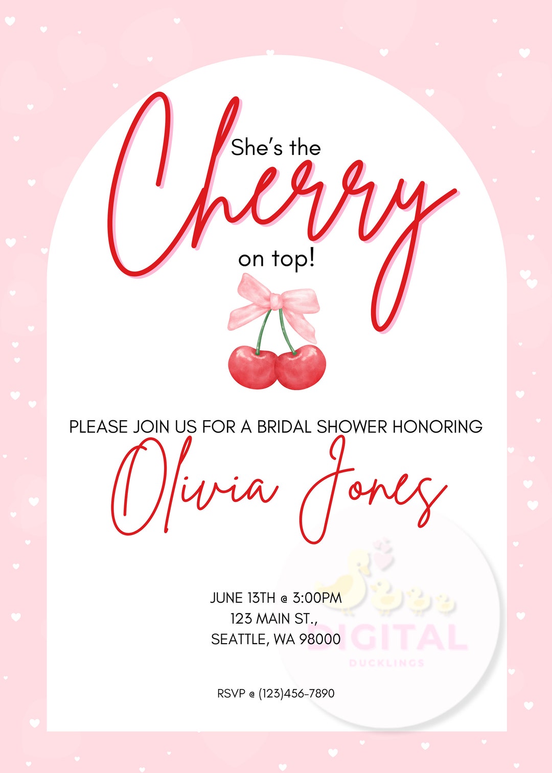 Bachelorette or Bridal Shower Party Invite Pink She's the Cherry on Top ...