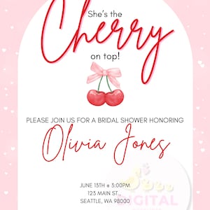 Bachelorette or Bridal Shower Party Invite Pink She's the Cherry on Top ...