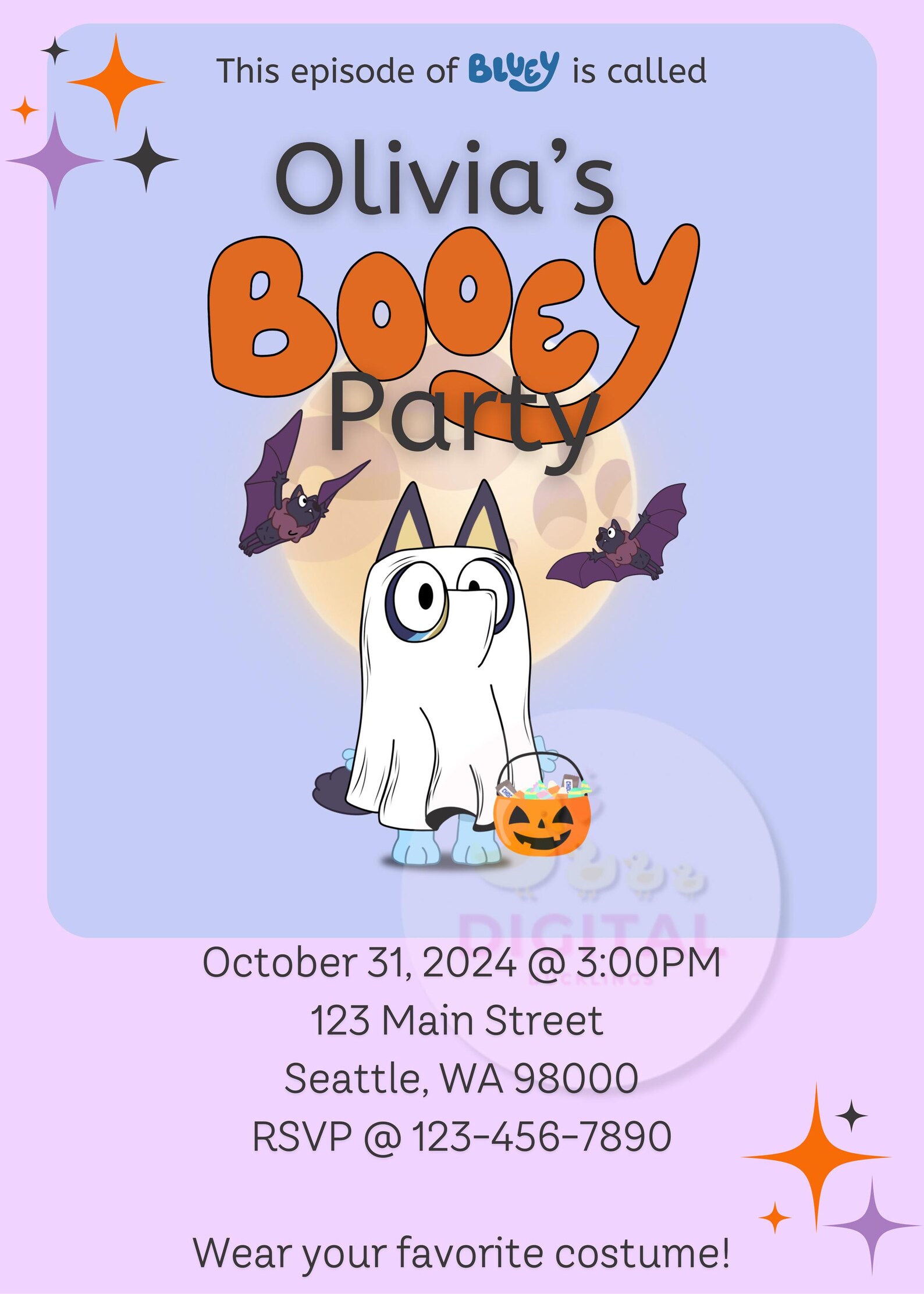 Halloween Booey Bluey Ghost Party Purple, Orange Black Soft Blue Dog ...