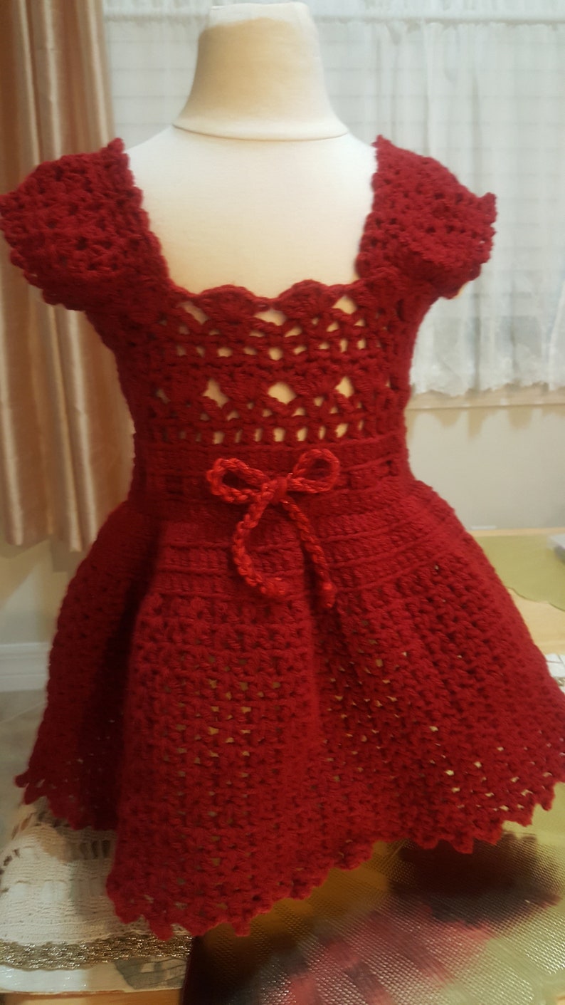 Crochet Red Holiday Dress: Girls Acrylic Yarn Party Outfit - Etsy