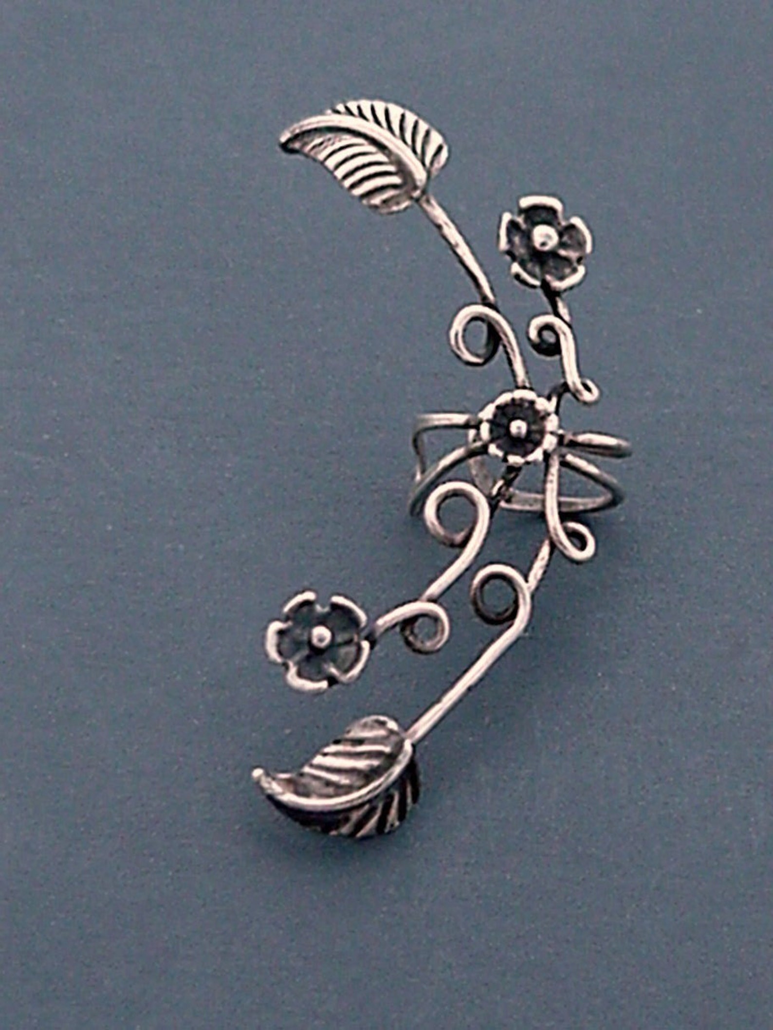 EDEN Sterling Ear Cuff 925 Silver Elaborate Flower and Leaf - Etsy