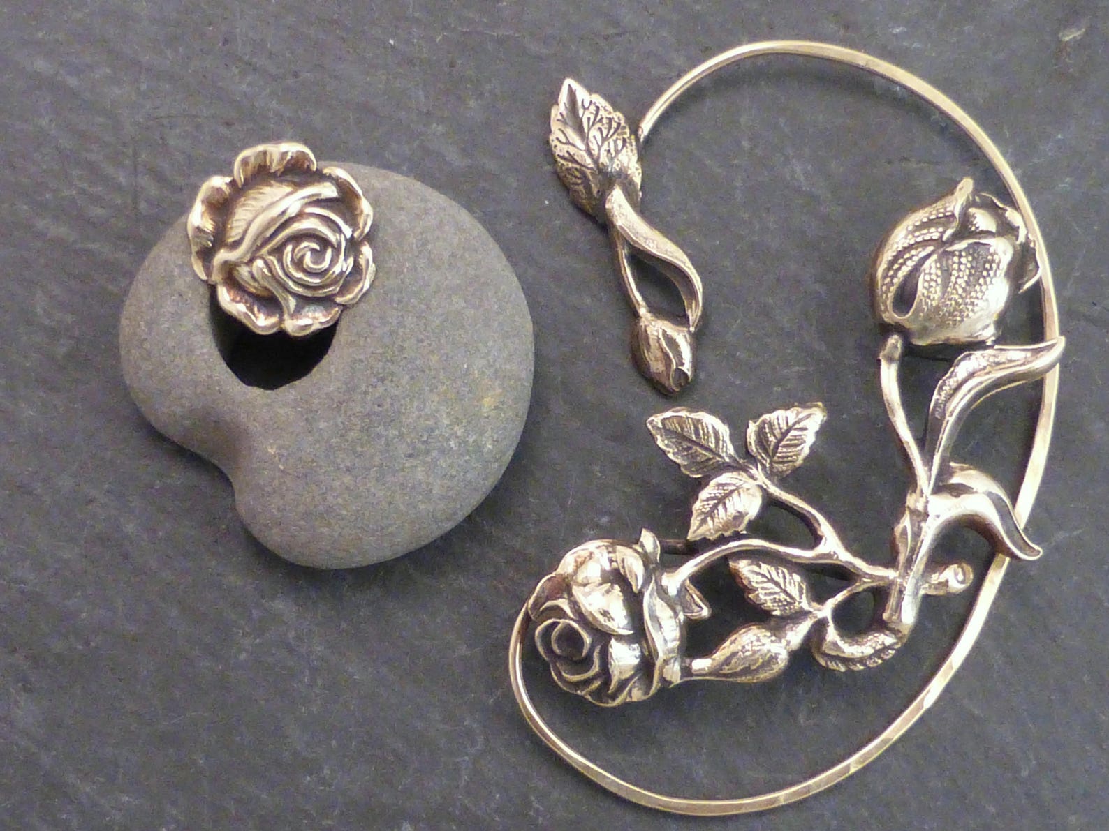 ROSES Ear Wrap for LEFT Ear Flower and Leaf Brass Ear Cuff - Etsy