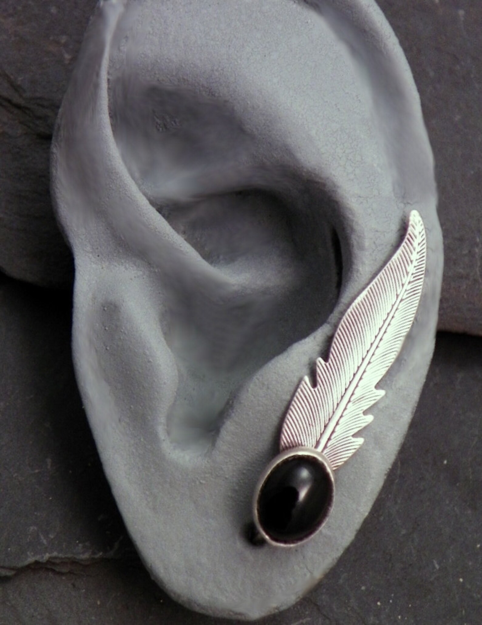 RAVEN EAR SWEEPS Pair Sterling Silver Black Onyx Ear Pin - Etsy