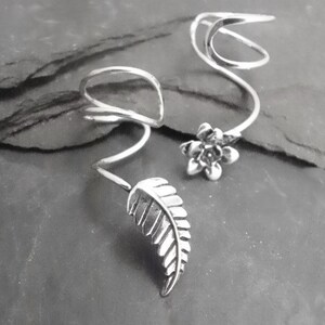 PETALS & LEAF EARCUFF Pair Asymmetrical Sterling 925 Flower and Leaf Silver Ear Cuffs - Etsy