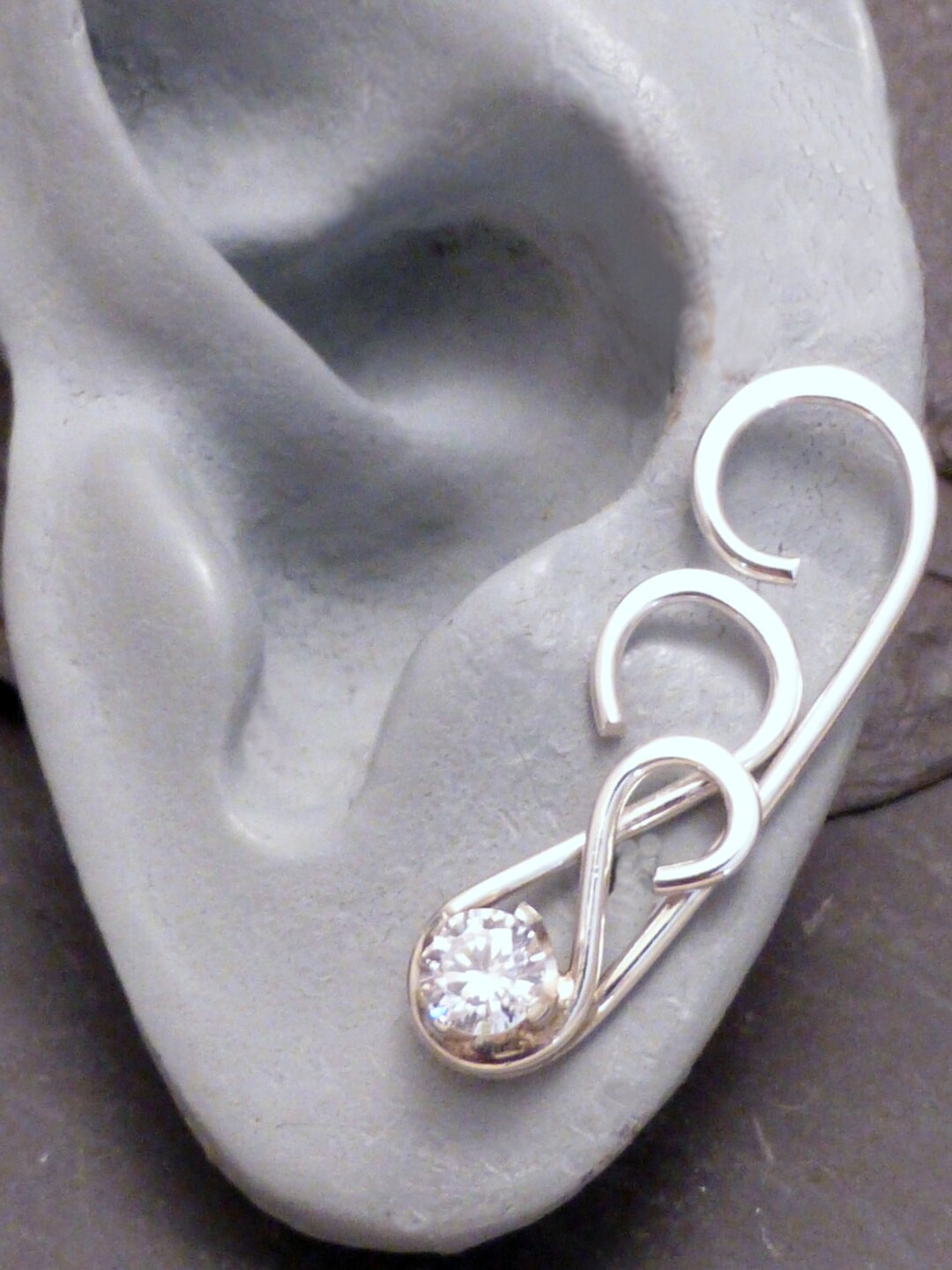WATERFALLS Ear Pin PAIR Two Sterling Silver Ear Sweep Earrings CZ Cubic ...