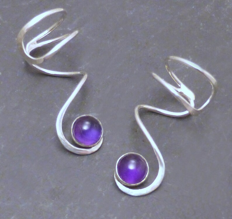 AMETHYST EAR CUFFS Sterling Silver Spiral Amy Ear Cuff Pair - Etsy