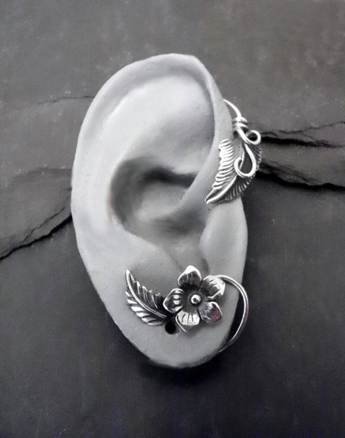 SUMMER EAR WRAP Sterling Silver Flower and Leaf Ear Cuff | Etsy