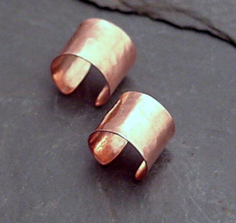COPPER EARCUFF PAIR Two Wide Hammered Copper Ear Cuff Bands | Etsy