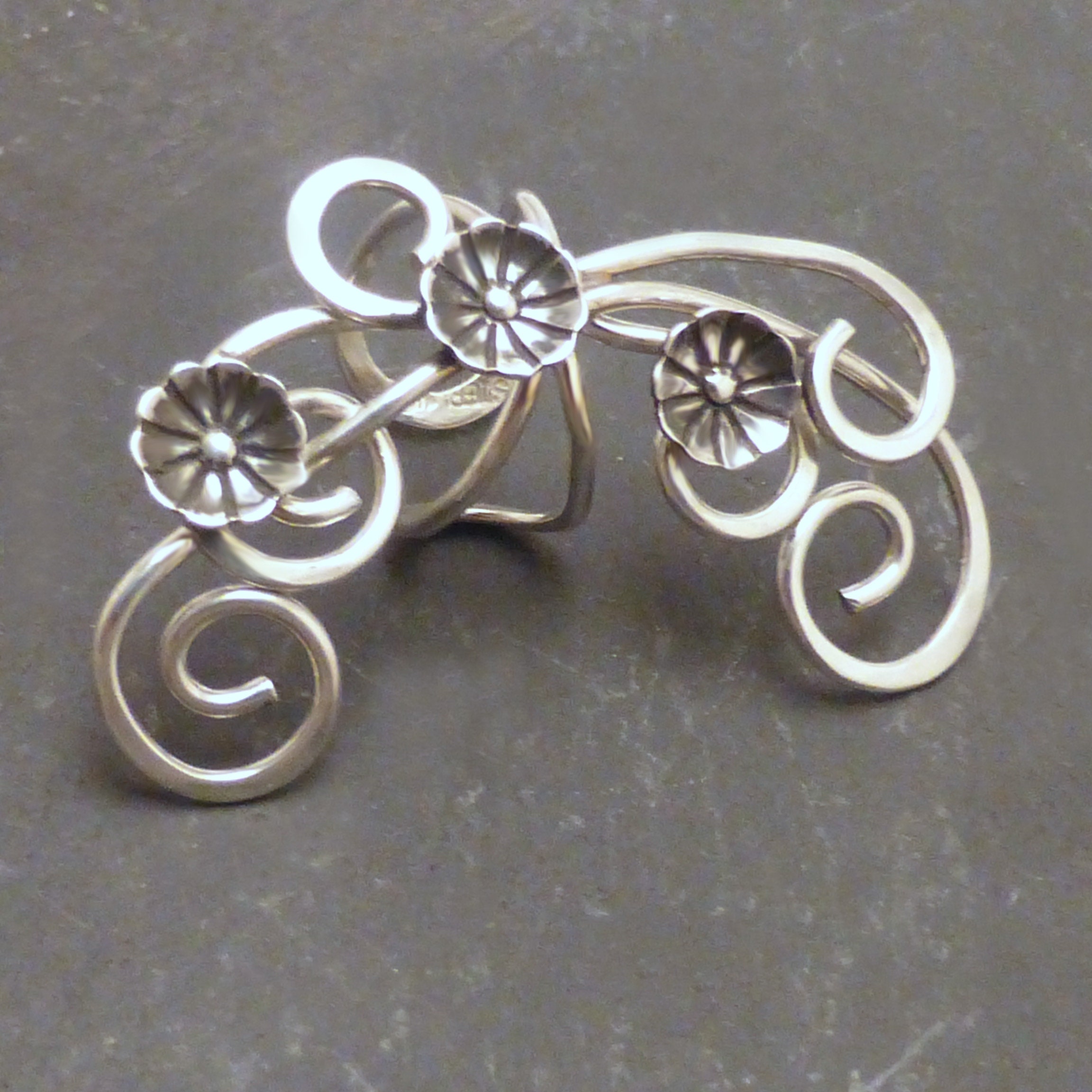 Flower Sterling Ear Cuff SECRET GARDEN 925 Silver Spiral Handcrafted ...