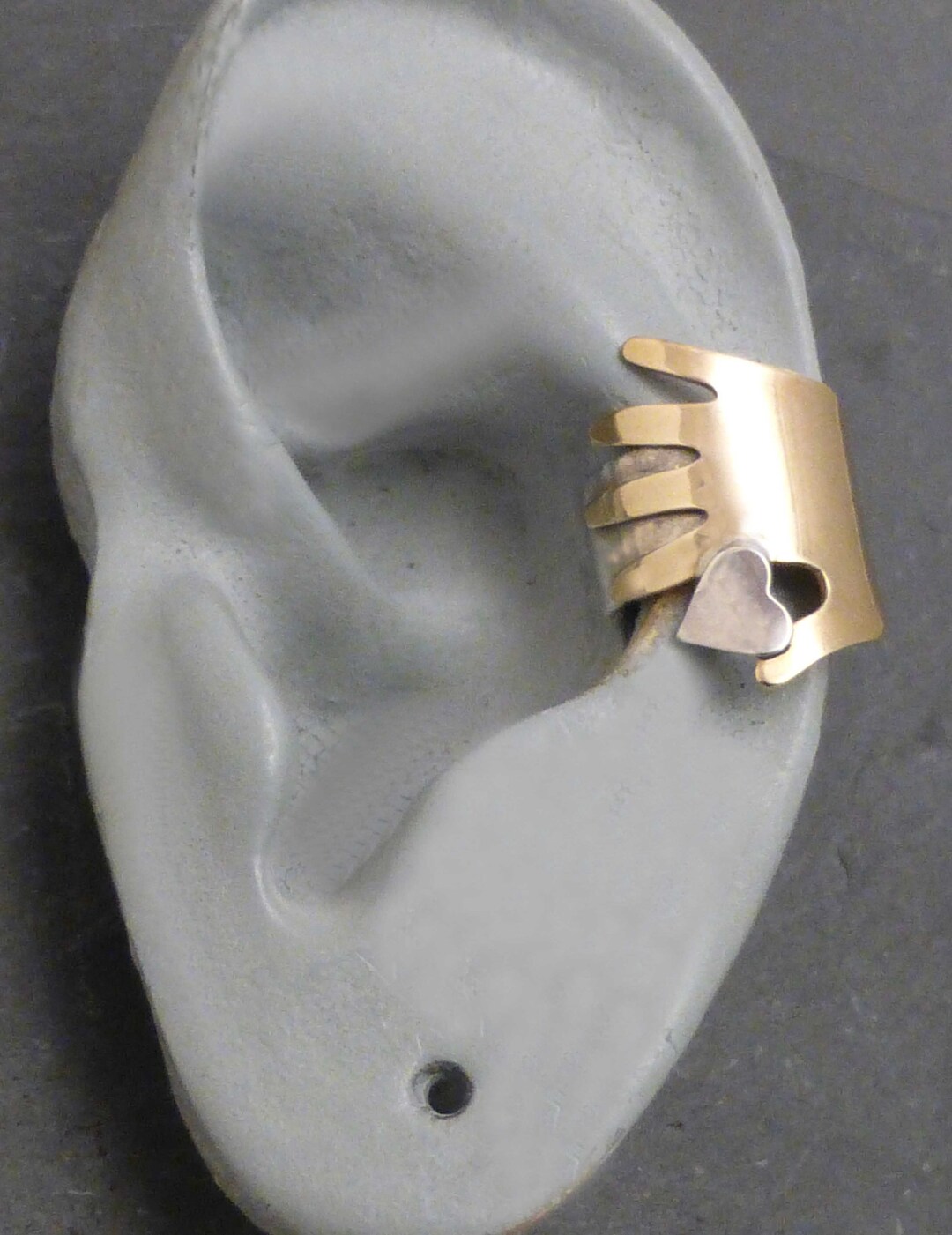 HEART IN HAND Ear Cuff Handcrafted Brass & Sterling Mixed - Etsy