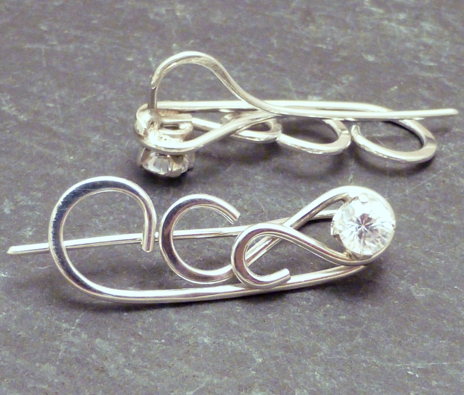 WATERFALLS Ear Pin PAIR Two Sterling Silver Ear Sweep - Etsy