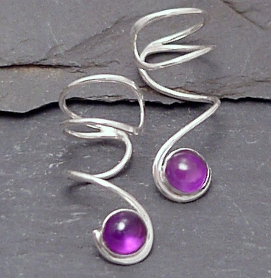 AMETHYST EAR CUFFS Sterling Silver Spiral Amy Ear Cuff Pair | Etsy