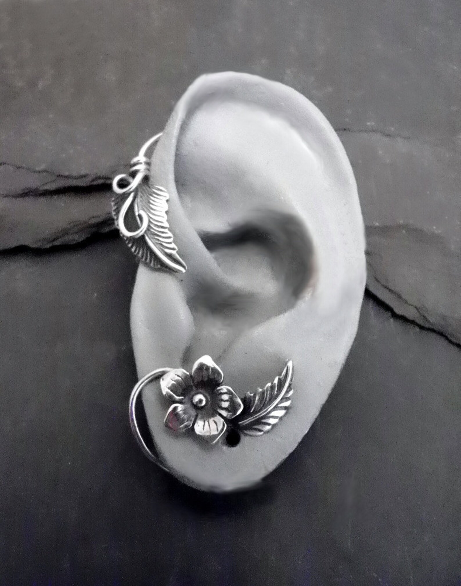 SUMMER EAR WRAP Sterling Silver Flower & Leaf Ear Cuff Wrap - Etsy