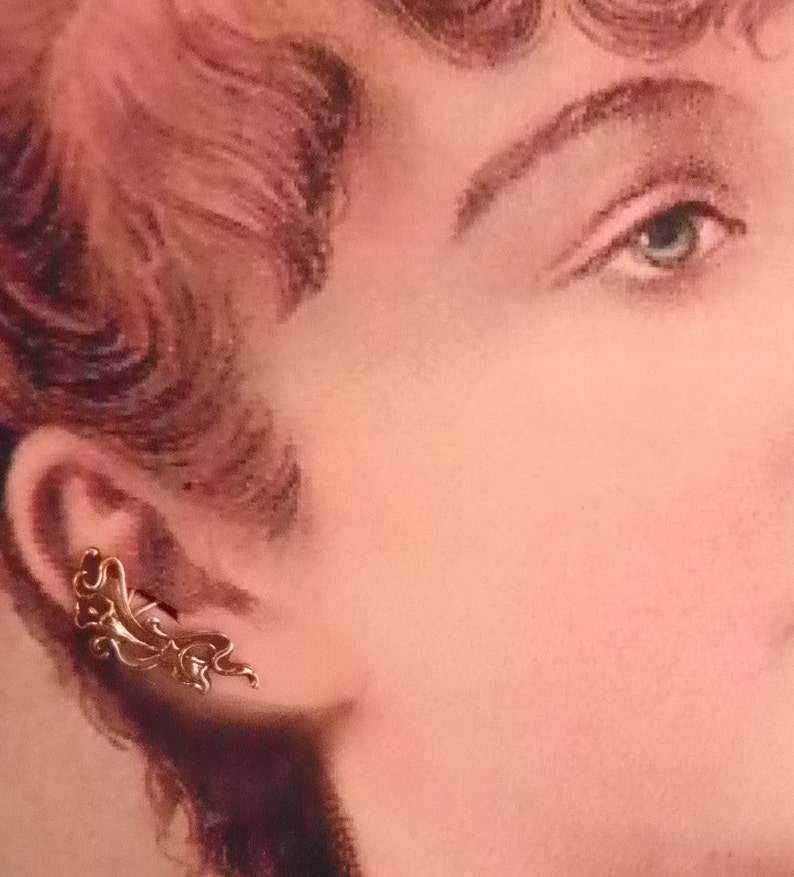 GOLDEN CALLA Earcuff Art Nouveau Brass Flower Swirly Ear | Etsy