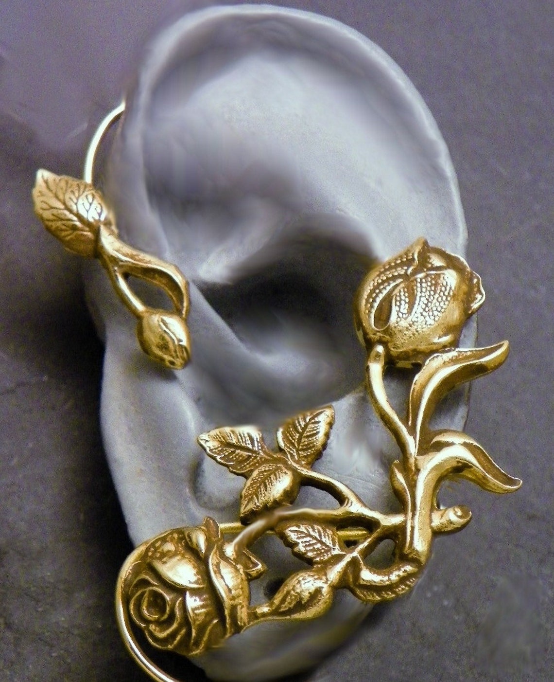 ROSES Ear Wrap for LEFT Ear Flower and Leaf Brass Ear Cuff - Etsy