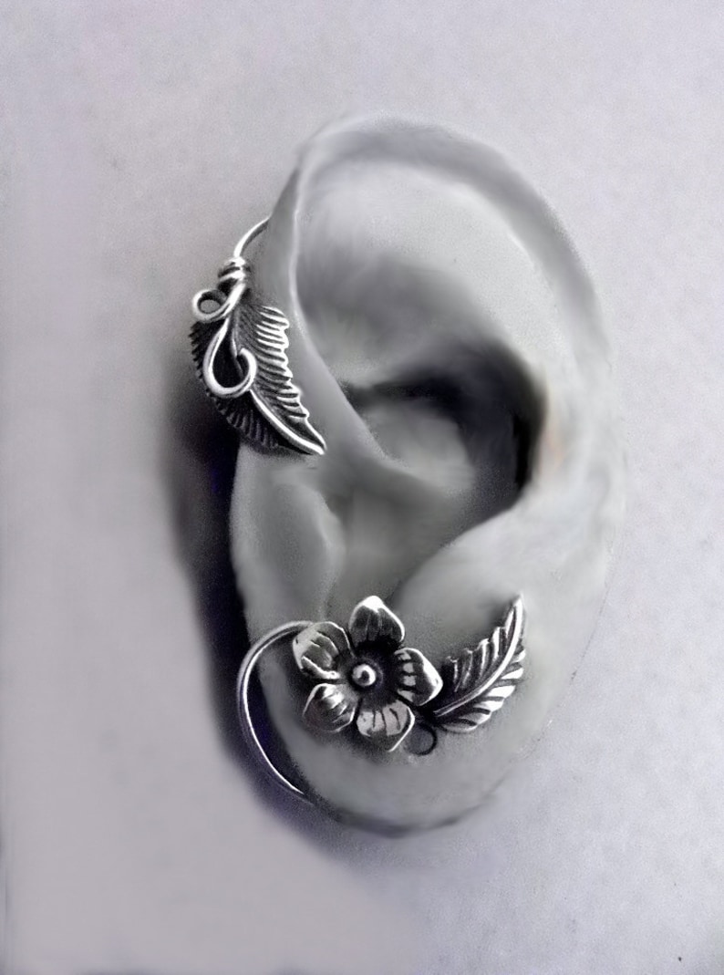 SUMMER EAR WRAP Sterling Silver Flower & Leaf Ear Cuff Wrap - Etsy
