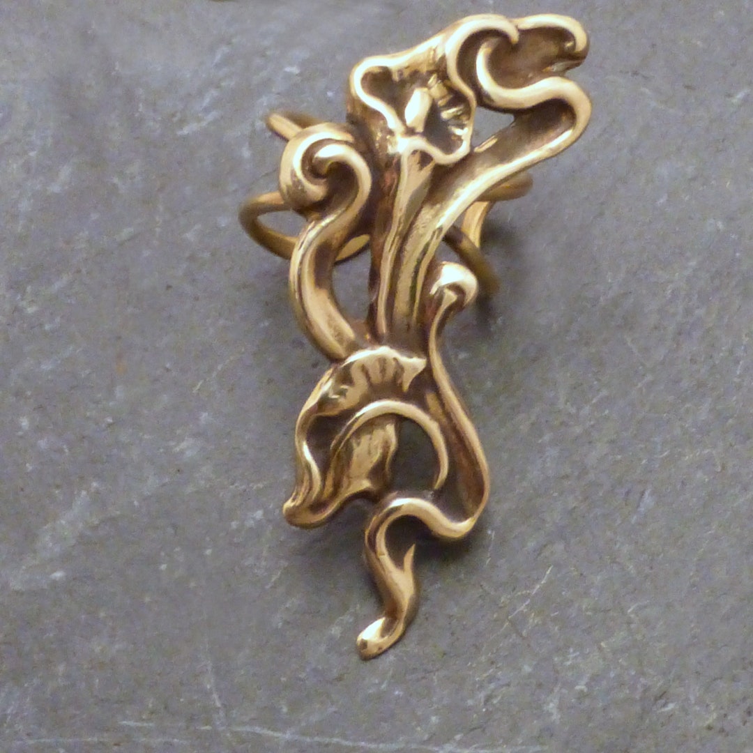 GOLDEN CALLA Earcuff - Art Nouveau Brass Flower Swirly Ear Cuff for ...