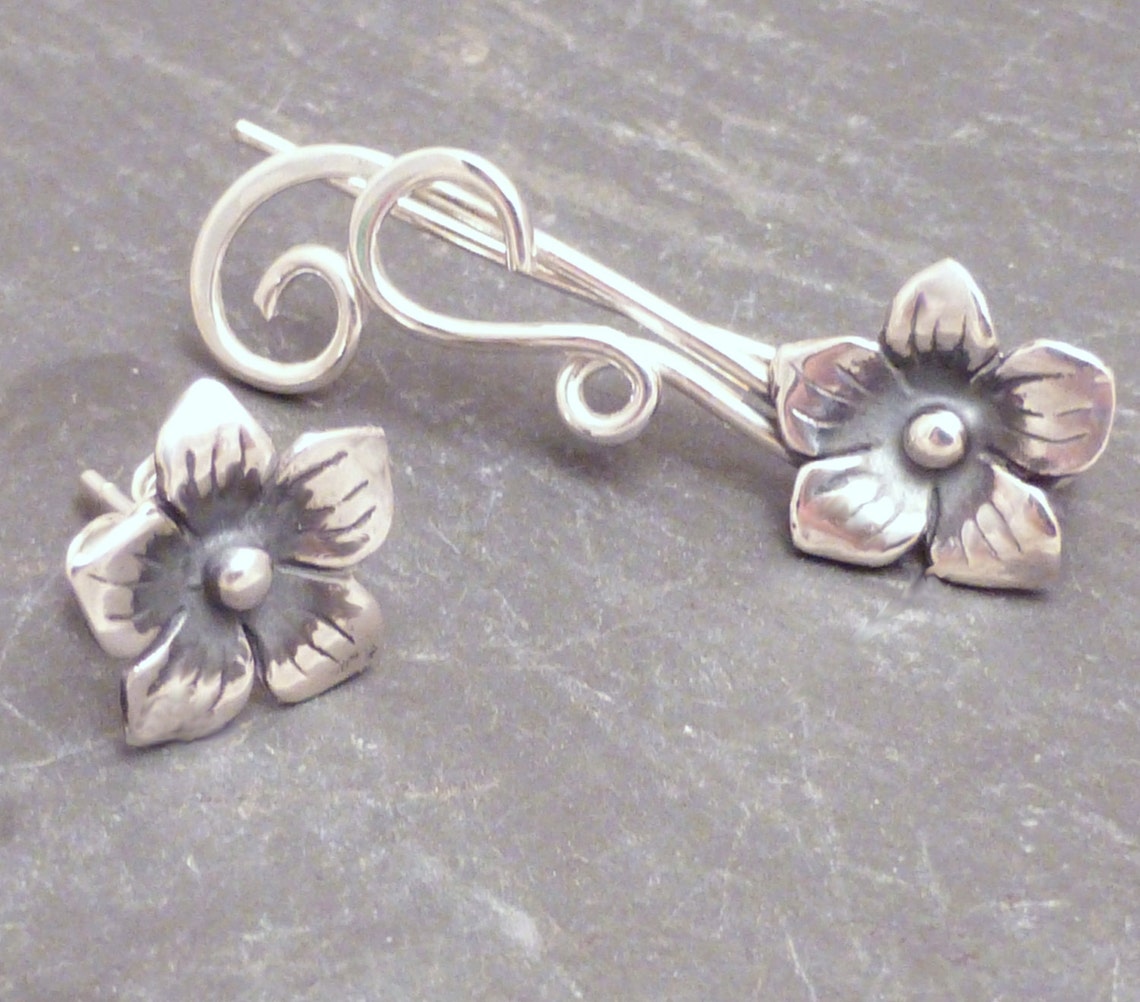 SUMMER EAR SWEEP Single Sterling Silver Flower Ear Pin | Etsy
