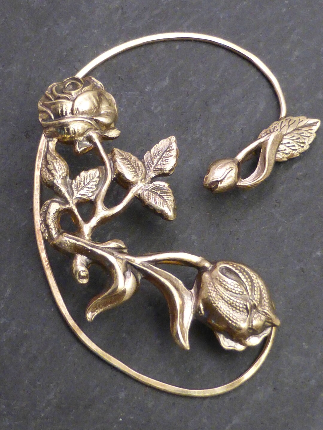 ROSES EAR WRAP for Right Ear - Handcrafted Flower and Leaf Brass Ear ...