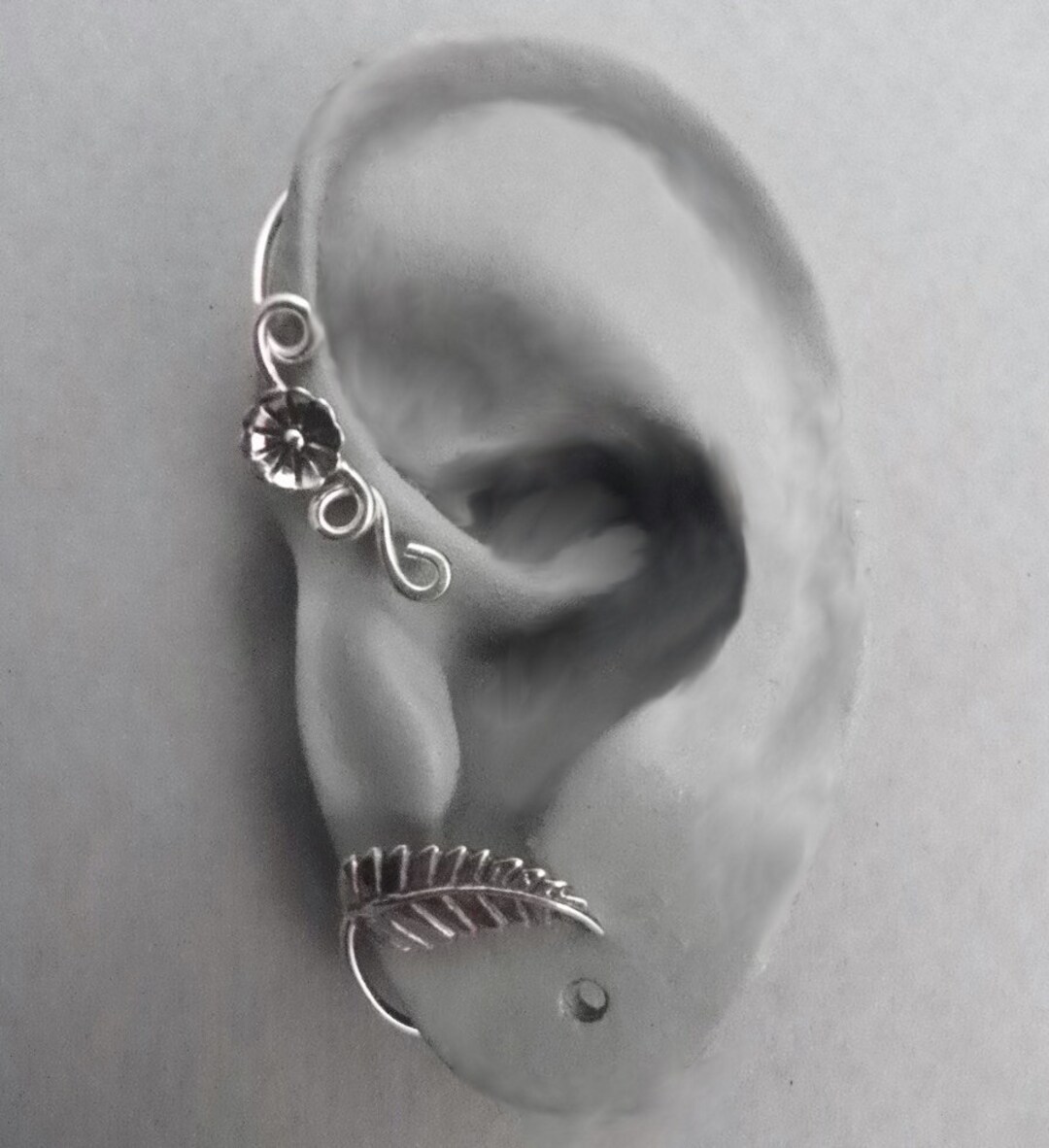 SPRING EAR WRAP - Sterling 925 Silver Flower and Leaf Ear Cuff Wrap - Etsy