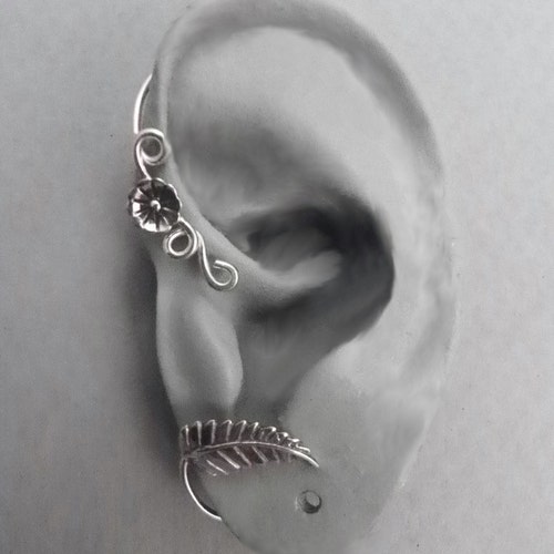 SPRING EAR WRAP Sterling 925 Silver Flower and Leaf Ear Cuff - Etsy