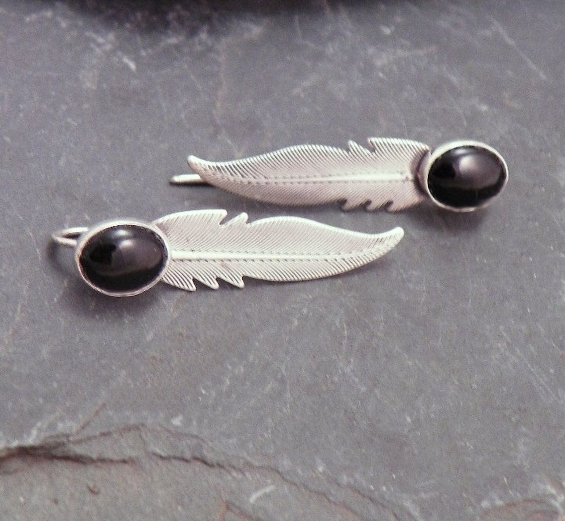 RAVEN EAR SWEEPS Pair Sterling Silver Black Onyx Ear Pin - Etsy