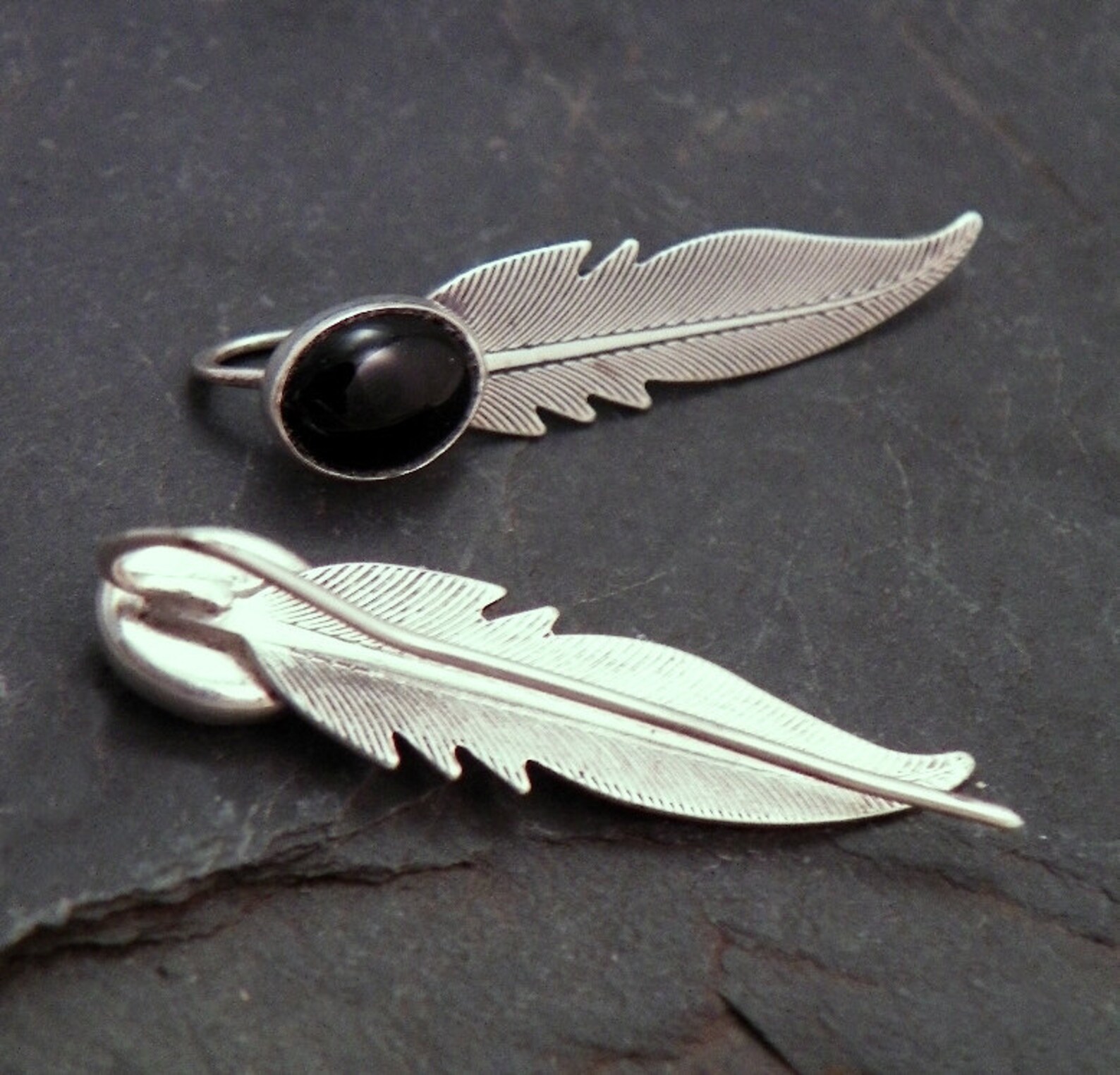 RAVEN EAR SWEEPS Pair Sterling Silver Black Onyx Ear Pin - Etsy