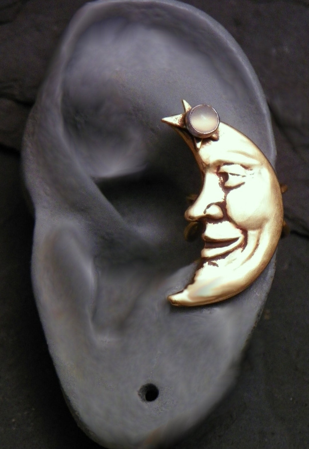 MR. MOON EARCUFF - Handcrafted Golden Brass Moon and Star Ear Cuff Set ...