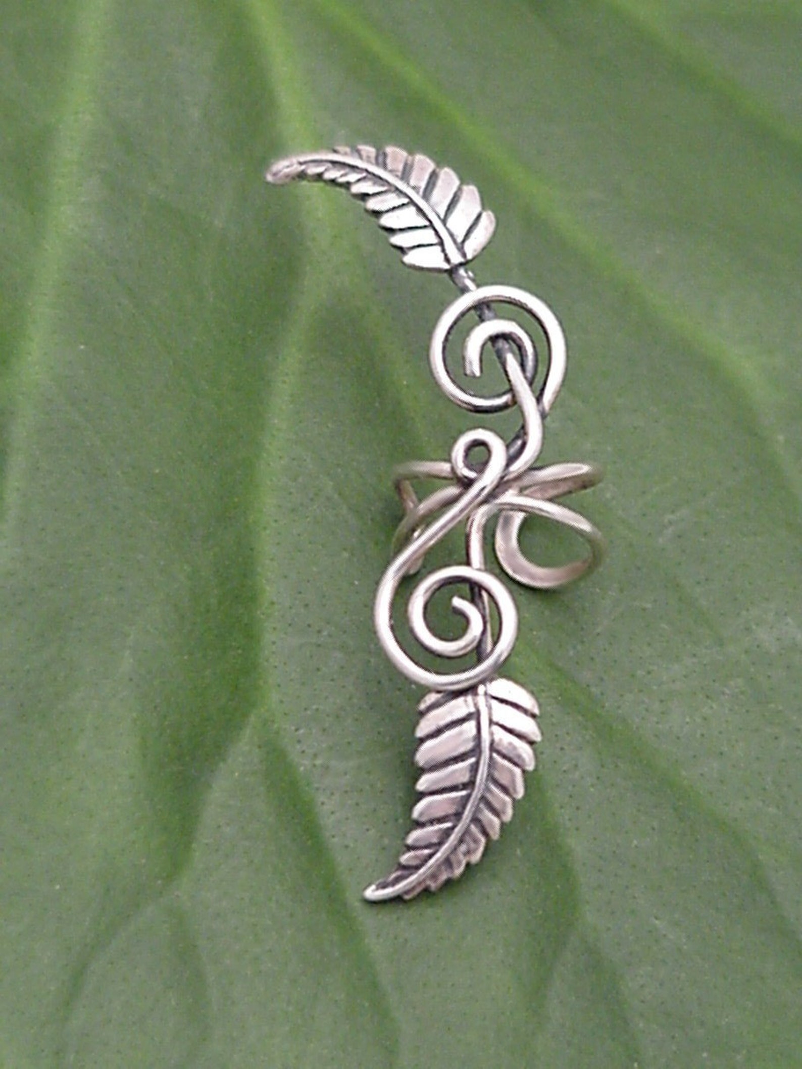 TENDRILS Sterling Ear Cuff 925 Silver Spiral Leaf Handcrafted Ear Wrap ...