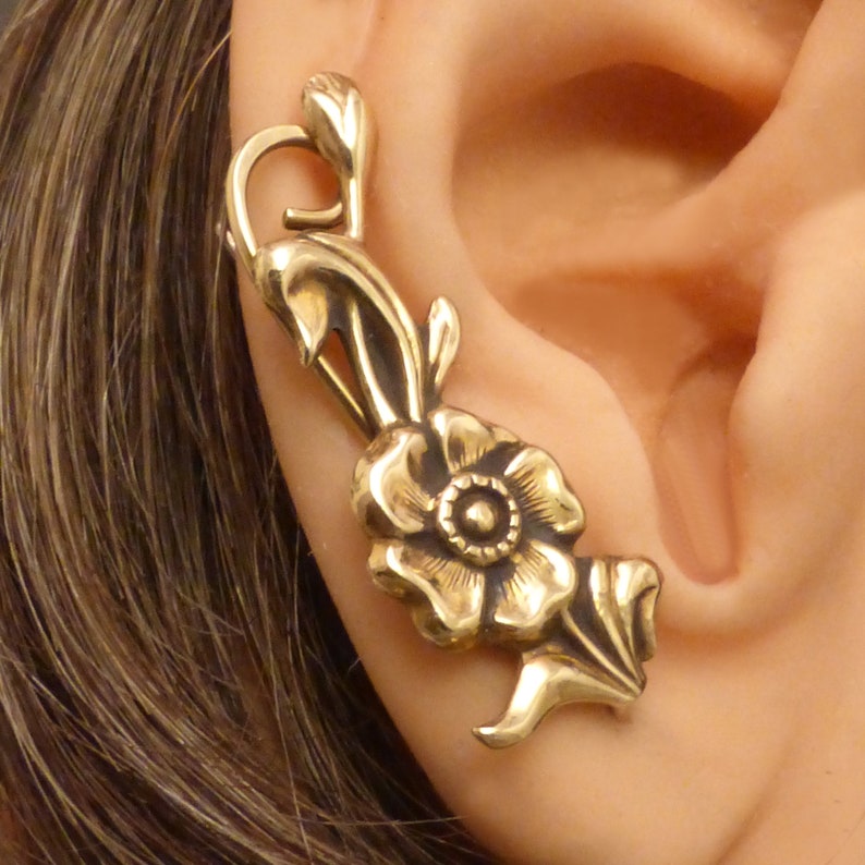 FLEUR EAR SWEEP Single Brass Flower Golden Ear Pin Earring - Etsy