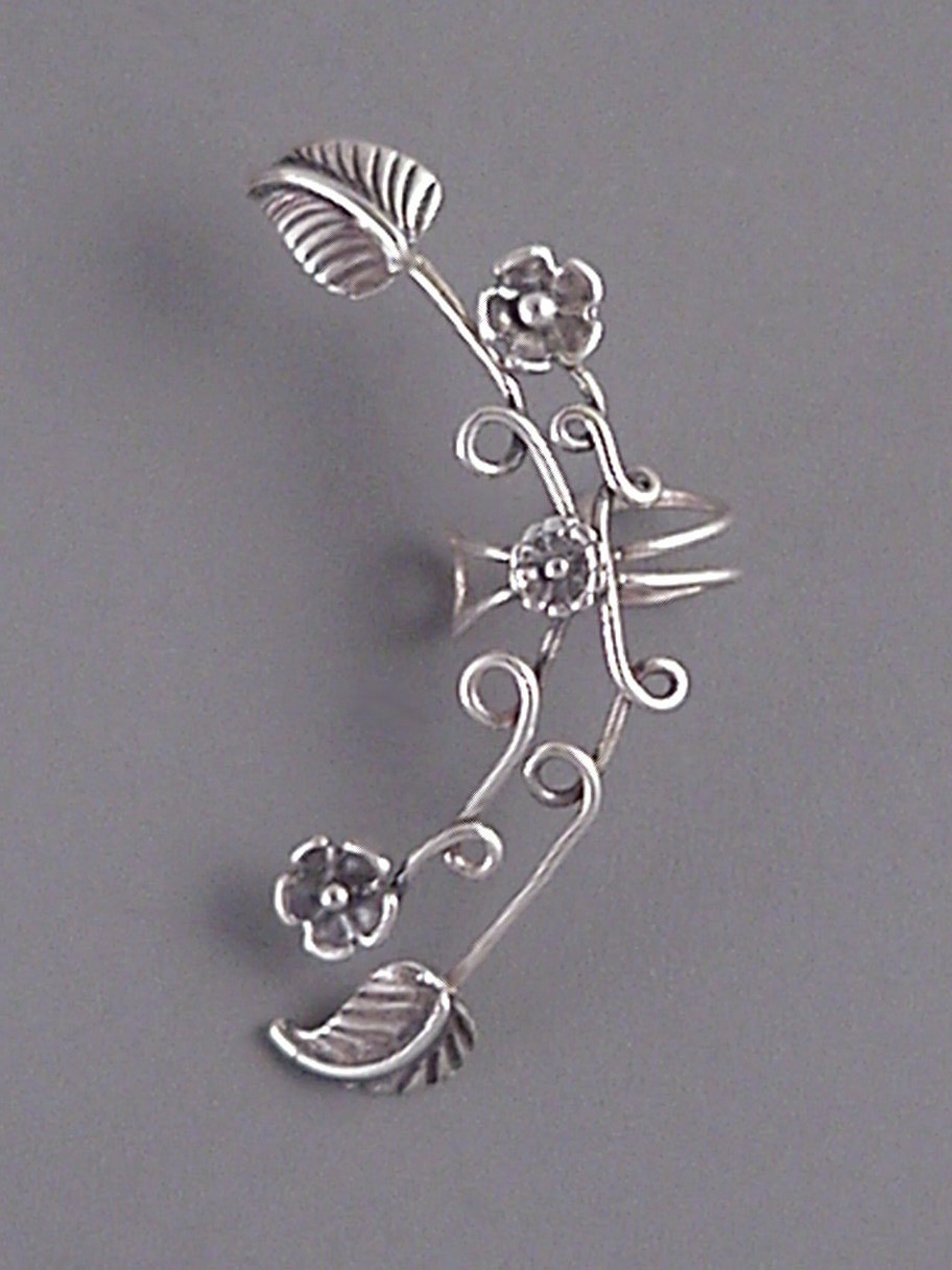 EDEN Sterling Ear Cuff 925 Silver Elaborate Flower and Leaf - Etsy
