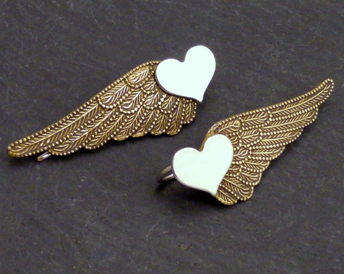 WINGED HEART SWEEP Mixed Metal Sterling Heart and Brass Wing - Etsy